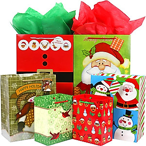 Fzopo Christmas Gift Bags Bulk Set Includes 4 Extra Large 4 Large 4 Medium with Handles Christmas Print Gift Bags Assorted Sizes for Wrapping Holiday Gifts (Variety Pack)