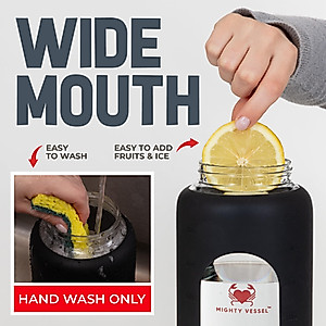 Leakproof 64 oz Glass Water Bottle - Borosilicate Large Glass Water Bottle with Straw, Silicone Sleeve and Time Markers, Half Gallon Jug, Suitable for Travel, Sports, Gym, and Daily Intake