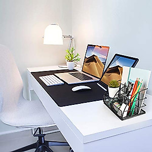 AUPSEN Desk Organizer, Mesh Office Supplies Desk Accessories, Features 5 Compartments + 1 Mini Sliding Drawer(Black)
