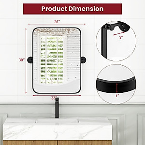 Tangkula 30 x 22 Pivot Mirror, Tilting Bathroom Mirror w/Shatter-Proof Film, Wall Brackets, Framed Wall Mounted Mirror for Bathroom, Living Room (2)