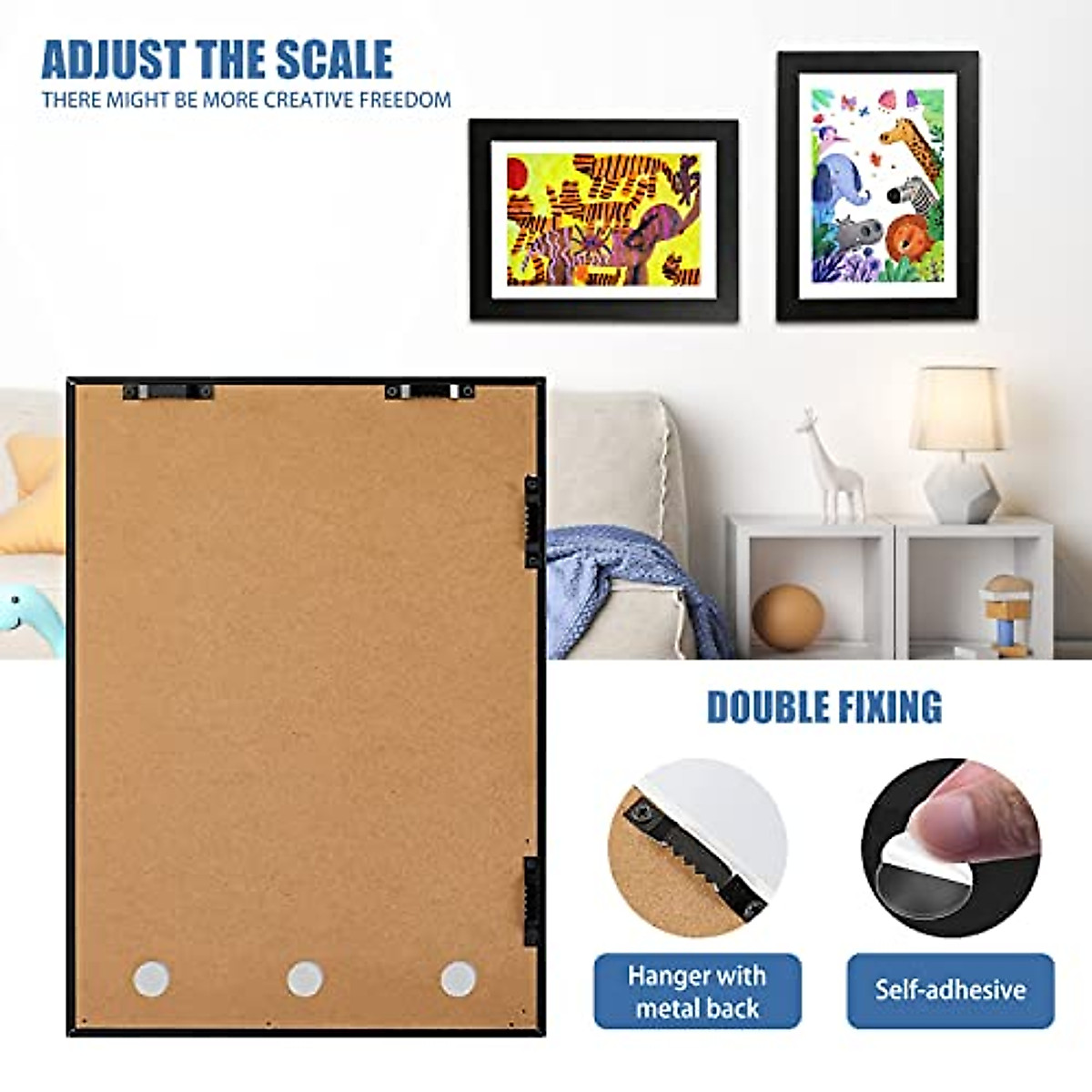 Kids art frame front opening holds 150 A4, Kids artwork display frame interchangeable, Storage 3D Picture Display, Children Art Projects, Schoolwork, Crafts, Drawing 11.8''x8.3''x0.78'' (2pcs black)