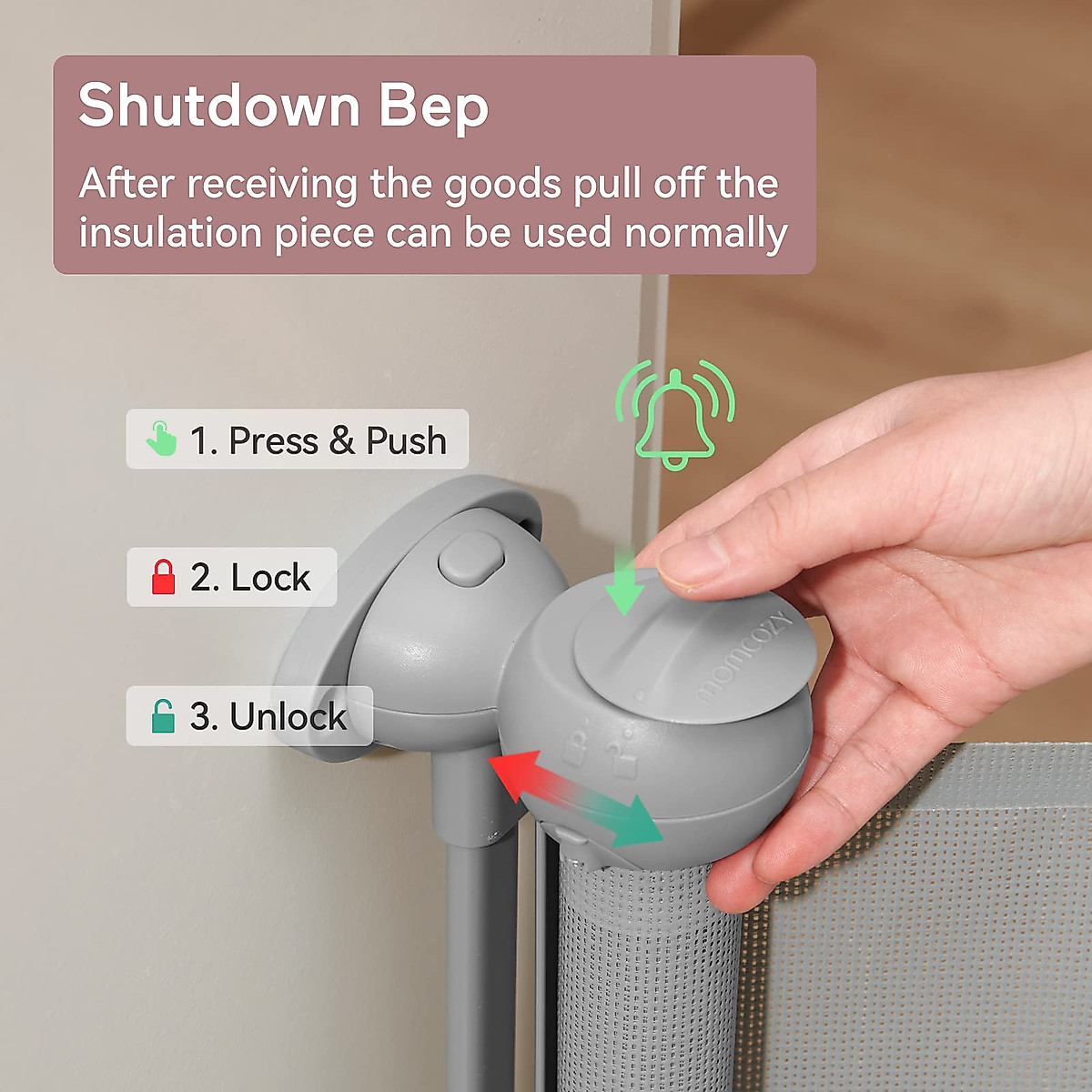 Momcozy Retractable Baby Gate, Alarm Mesh Baby Gate or Mesh Dog Gate, 33 inches high, extends to 55 inches Wide, Child Safety gate for doorways, Stairs, hallways, Indoor/Outdoor.