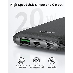 MOMAX Wireless Portable Charger, 10000mAh MFi Power Bank Lightning Input 20W PD QC 3.0 USB C External Battery Pack 2 Input & 3 Output Phone Charger for iPhone, Airpods, Samsung, Android (Dark Grey)