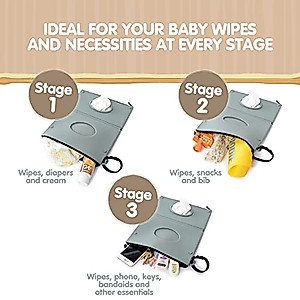 Chewbeads Silicone Wipes Clutch Case - 100% Silicone Baby Wipes Case - Refillable and Portable Wipes Dispenser with Wrist Strap - Bright Pink