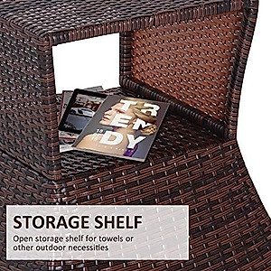 Outsunny Rattan Wicker Side Table with Umbrella Hole, 2 Tier Storage Shelf for All Weather for Outdoor, Patio, Garden, Backyard, Mixed Grey