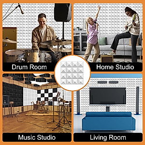 TroyStudio Acoustic Sound Diffuser Panels, 12 X 12 X 1 inches 16 Pcs PVC Plastic Wall Panel, Recording Studio Acoustical Treatments Diffusion panel, 3d Art Decorative Ceiling Tiles (Pyramid, White)