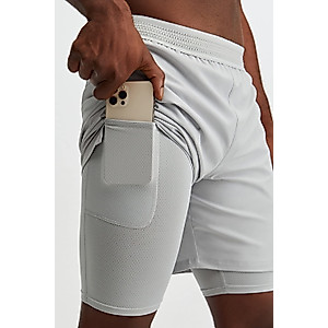 Fabletics Men's The Fundamental Short (Lined), Workout, Running, Training, Gym, Yoga, Ultra Lightweight, Athletic, 7" Inseam, XL, Mineral Grey