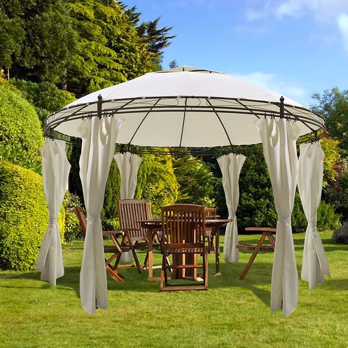 Round Gazebo with Curtains,Outdoor Gazebo, Backyard Gazebo,Garden Gazebo,Beach Gazebo,Wedding Party Tent,for Barbeque,Patio,Deck,Garden Party,Markets,Outdoor Events,BBQ,11' 5'' x 8' 9''