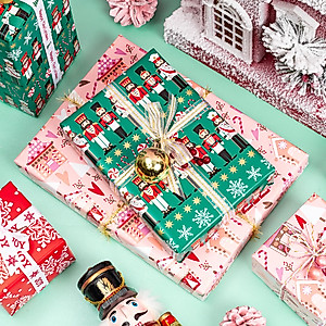 WRAPAHOLIC Christmas Wrapping Paper Roll - Mini Roll - 3 Rolls - 17 Inch X 120 Inch Per Roll - Nutcracker, House, Snowflake Holiday Collection