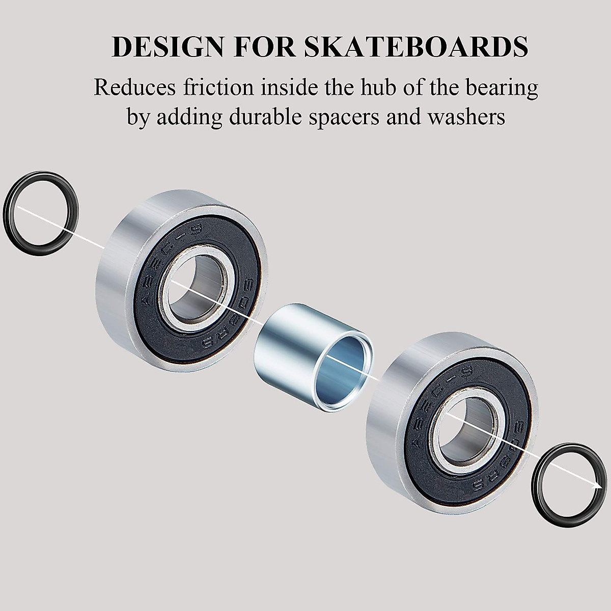 36 Pieces Bearing Spacers and Washers Skateboard Hardware Kit for Most Skateboard Trucks and Longboards (24 Washers, 12 Spacers)