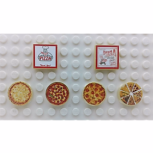 Set of 6 Custom Stickers Food Restaurant City Building Bricks Pizza Pie Toys Custom MOC Town Box Tiles 2x2x2 & Round 2x2 Great Gift idea for Kids Ages 4+ Plastic