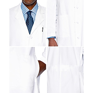 Landau Relaxed Fit 3-Pkt 5-Knot Cloth Button Full-Length Lab Coat for Men 3138, White, 42