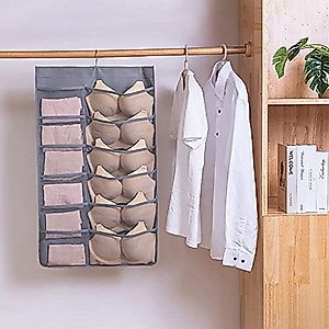 inheming 2 Pack Hanging Underwear Organizer for Closet, 12 + 18 Mesh Pockets Dual-Sided Storage Bags, Bras Panties Socks Organizer Hanger for Dormitory, Rental House, RV Wardrobe