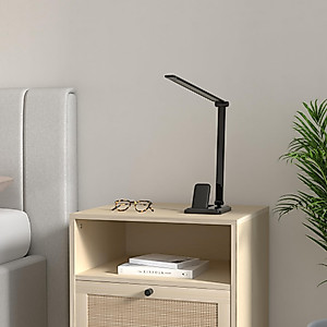 Fugetek LED Desk Office Lamp with Wireless Charger & USB Charging Port, Touch Control, 5 Lighting Modes, 30/60 Min Auto Timer, Eye-Caring, Dimmer, Black