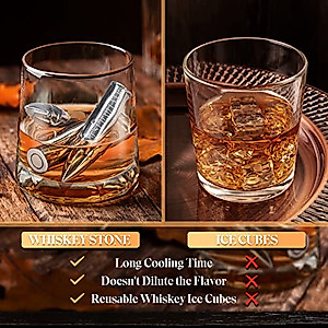 Whiskey Gifts for Men, Reusable Whiskey Stones, Mens Gifts for Dad, 6Pc Stainless Steel Ice Cubes, Cool Gadgets for Husband Grandpa Brother, Unique Birthday Gifts for Men Who Have Everything