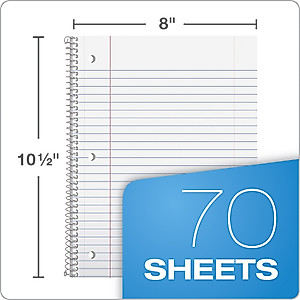 Oxford Spiral Notebook 6 Pack, 1 Subject, Wide Ruled Paper, 8 x 10-1/2 Inch, Pastel Pink, Orange, Yellow, Green, Blue and Purple, 70 Sheets (63757)