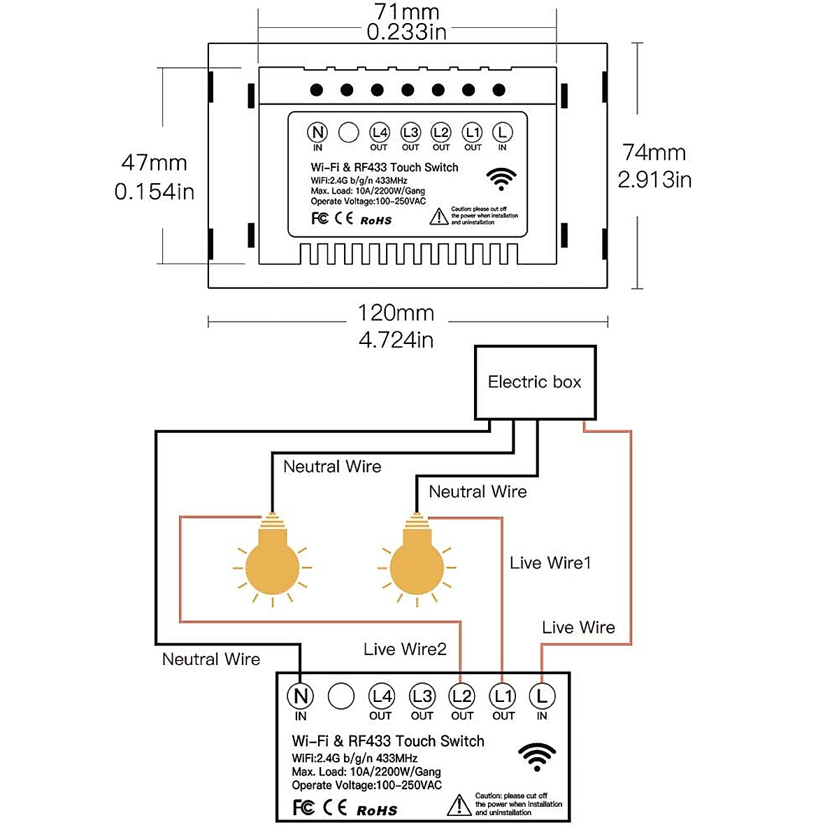 MOES 2.4GHz WiFi Wall Touch Smart Switch Neutral Wire Required, 3 Way Multi-Control, Glass Panel Light Switch Work with Smart Life/Tuya App, RF433 Remote Control, Alexa and Google Home White 2 Gang