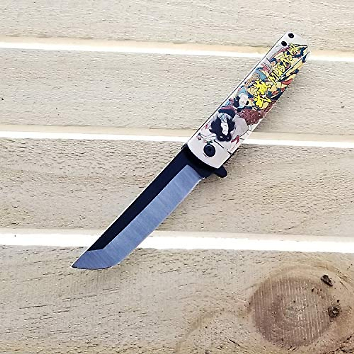 Falcon Spring Assisted Open Pocket Folding Knife with Japanese Culture Art Design Handle for Collection, Gift, Hunting, Fishing, Camping and Daily Used (Musashi)