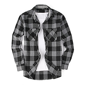 Damipow Flannel Shirt for Men Button Down Long Sleeve Shirts Plaid Flannels Men Shirt,Grey,L