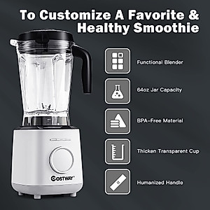 COSTWAY Professional Countertop Blender, 6 Pre-Setting Programs & 10 Speed Control, Smoothies Crushing Maker with 64oz Tritan BPA-Free Pitcher & Built-in Timer, Tamper, 1500W