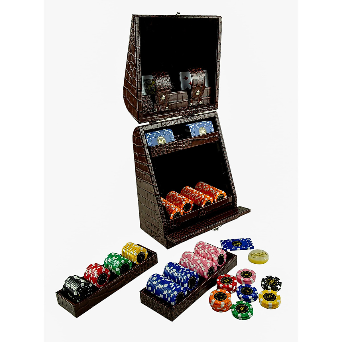 Bello Games Collezioni - Piazza Della Stazione Luxury Poker Set from Italy in a Genuine Leather Croco Printed Case