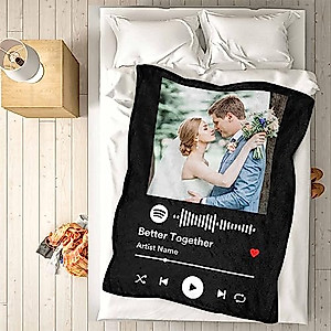 FunStudio Custom Blankets with Photos, Personalized Picture Throw Blanket, Music Song Style Wedding Anniversary Birthday Customized Gifts for Couples Boyfriend Girlfriend Sister