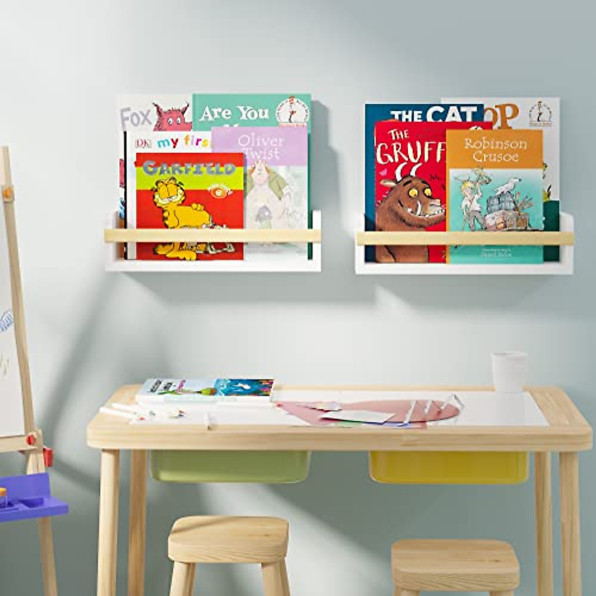 Wallniture Florida Floating Shelves for Kids Room Decor, Kids Bookshelf, Nursery Decor Wood Shelf for Wall Set of 2, White