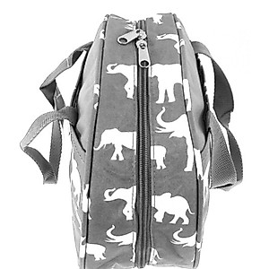 Elephant Print Insulated Lunch Bag Tote (Grey)