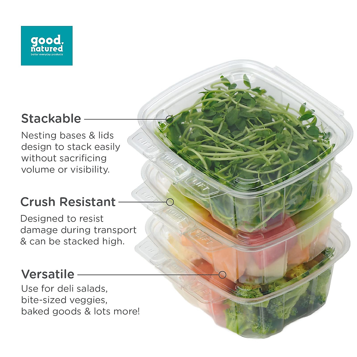 GoodGuard® Pack of 260-16 oz. Multi-Purpose Clamshell Tamper Evident Food Packaging, Crystal Clear - Food Storage Container with Lids