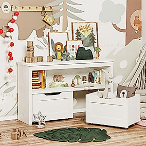 IRONCK Toy Storage Organizer for Boys and Girls with Drawers, Floor Toy Box with Wheels and Open Shelf, Storage Chest for Nursery, Playroom and Bedroom, White