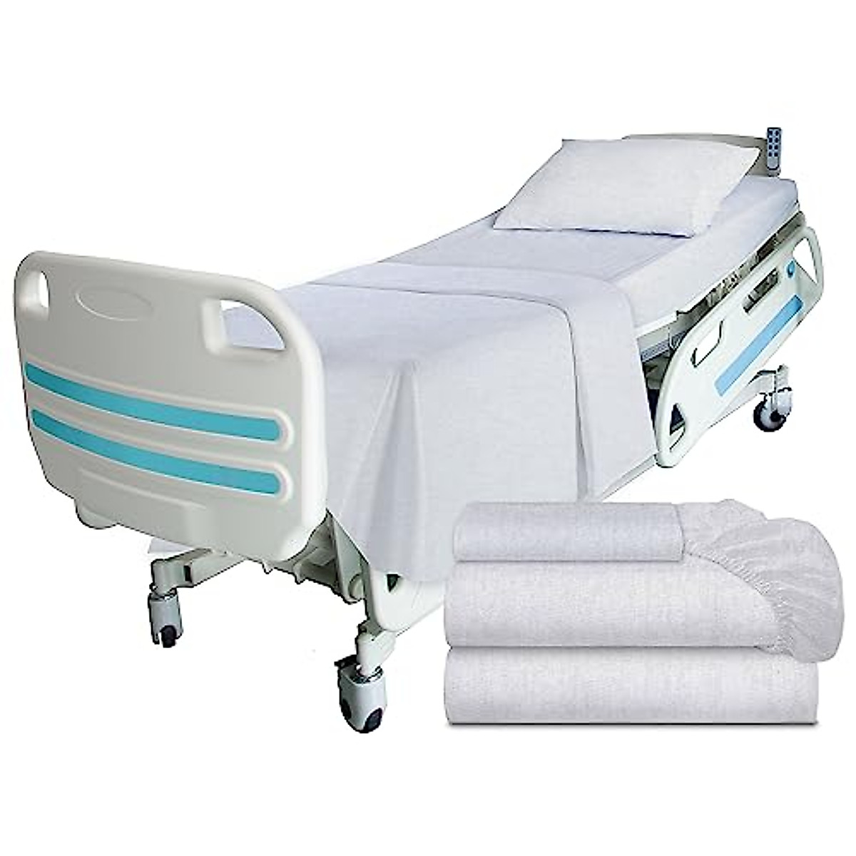 White Classic 3 Piece Hospital Bed Sheet Set, Soft Jersey Knitted T-Shirt Quality, 1 Flat, 1 Fitted, 1 Pillowcase