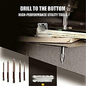 PETSBURG Efficient Universal Drilling Tool, 5PCS Carbide Drill Bit Set, Triangle Tile and Concrete Drill Bit,Multifunctional Cross Alloy Drill Bit for Tile,Concrete,Brick,Glass,Plastic,Wood (1Set)