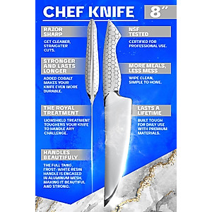 DALSTRONG Chef Knife - 8 inch - Frost Fire Series - High-Chromium 10CR15MOV Stainless Steel - Sand Blasted Frosted Finish Kitchen Knife - White Honeycomb Handle - Sheath - Chef's Knife - NSF Certified