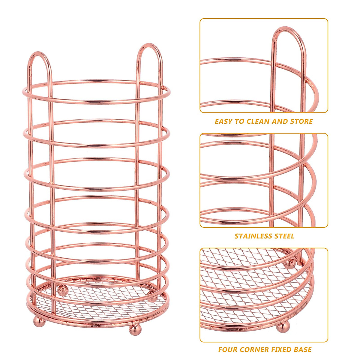 Hemoton Kitchen utensil crock Utensil Bucket Stainless Steel Utensil Cutlery Holder Utensil Storage Organizer Kitchen Countertop for Dinner spatula holder Table cooking utensil holder