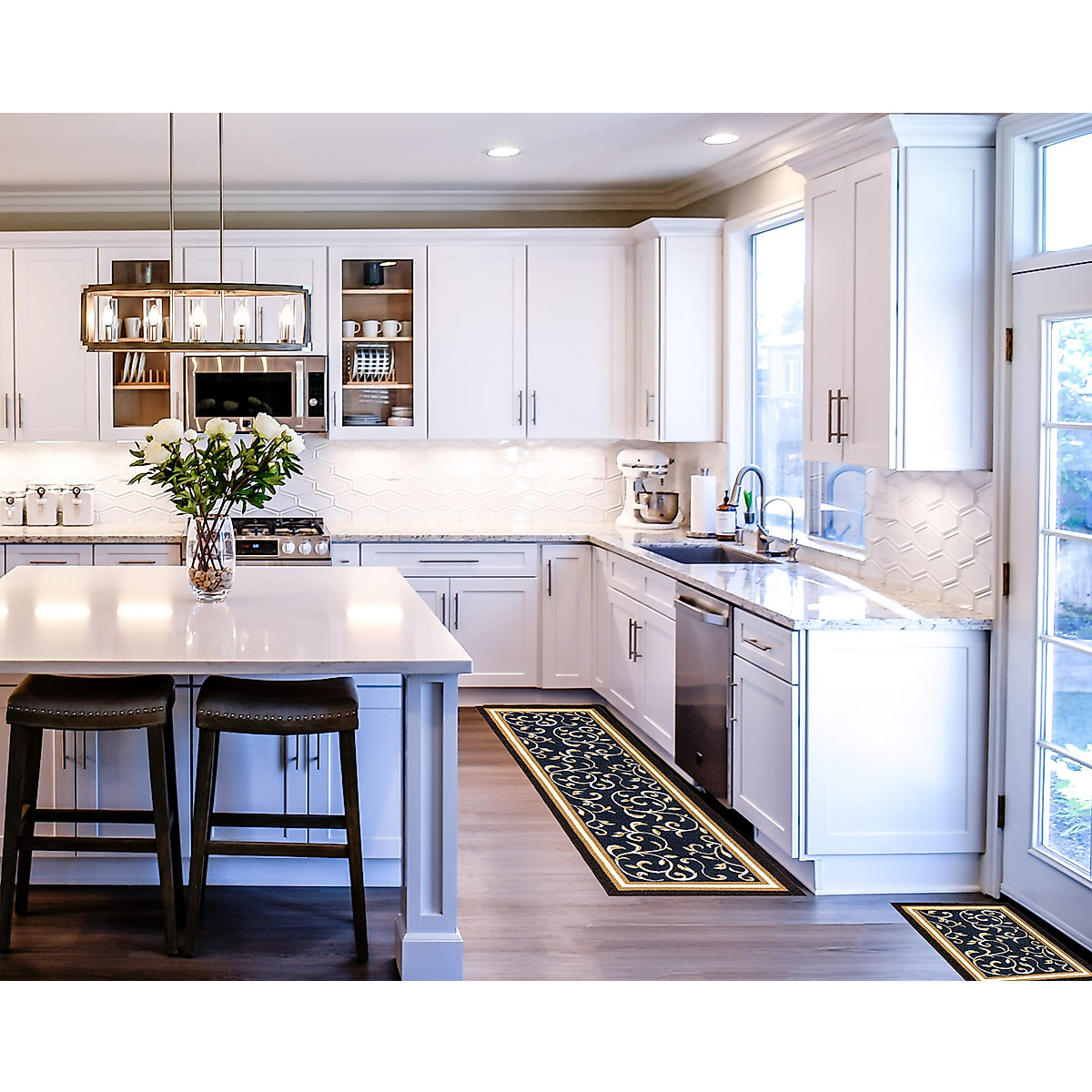 Gloria Non Slip Rubber Back Kitchen Rug Kitchen Runner Kitchen Mat Carpet for Kitchen Anti Slip Stair Treads (Navy Blue, Kitchen Set (20"x59" and 20"x30"))