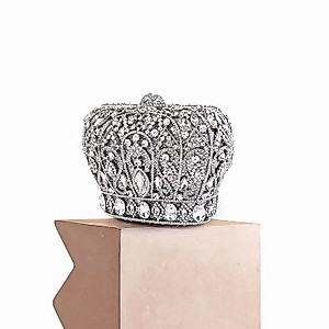 DEBIMY Crown Clutch Purse for Women Glittering Rhinestone Crystal Evening Bag Handbags Wedding Party Shoulder Bag, Gold
