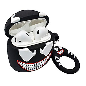 Airpods Case, 3D Cute Cartoon Venom Premium Silicone Case for Airpods Shockproof Protective and Compatible with Airpods1&2 (Black)