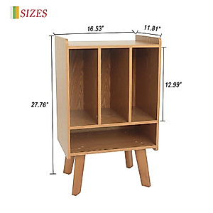 AWASEN Record Player Stand with Vinyl Storage, Turntable Stand with Record Storage, Vinyl Record Table Holds Up to 100 Albums, 3 Tier End Table with Wood Legs for Living Room Bedroom Office (Brown)