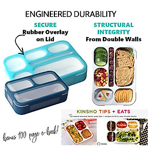 Bento Lunch Box and Snack Container Value Set| Meal Planning Portion Containers For Kids or Adults, School or Work | BPA Free | Microwave Safe | Utensils | 4 pack, Large and Mini, Blue + Navy