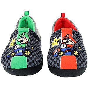Super Mario Boys Slippers, Mario Kart Mismatched A-Line, Black, Size 12/13