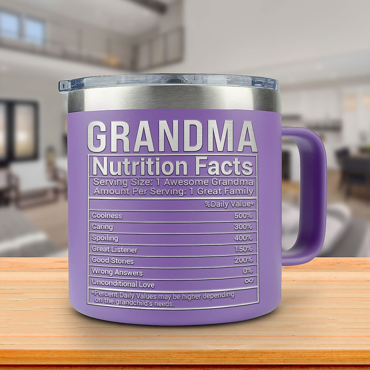 Hyturtle Grandma Nutritional Facts Coffee Purple Mug/Tumbler 14oz Gift For Women, Mothers Day Gifts For Grandma From Granddaughter, Grandson, Kids - Birthday, Christmas Gift Ideas For Grandma