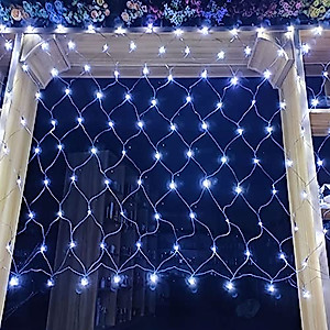 YASENN 300LED Net Lights 12x5ft DC Plug in 8 Lighting Modes Mesh Lights for Garden Patio Fence Bushes Shrub pergola Outdoor Christmas Decorations (Cool White)
