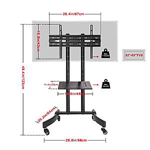 ABCCANOPY TV Cart Rolling Trolley Mount TV Stands w/Wheels, Rolling Monitor Stand with Adjustable Shelf for LED LCD OLED Flat Screen, Plasma TVs TV & Monitor (Mobile TV Cart/32-65)