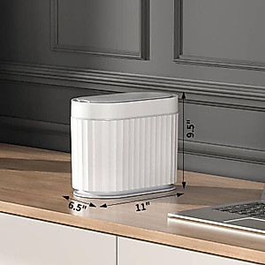ELPHECO Mini Desktop Trash Can with Lid, Small Slim Automatic Garbage Can, 1.3 Gallon Motion Sensor Countertop Waste Basket for Bedroom, Office, Bathroom, White with Grey Trim