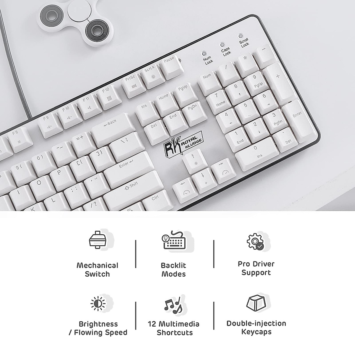 RK ROYAL KLUDGE RK920 Full Size Mechanical Keyboard, Rainbow Backlit Gaming Keyboard, 104 Keys Wired Mechanical Keyboard with Number Pad, Quite Red Switch