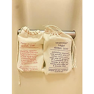 Greenwich Bay Trading Set of 2 Herbal Soaps - Each Individually Wrapped in a Drawstring Cloth Sack - Enriched with Shea Butter & Virgin Olive Oil and Infused with Fresh Botanical Scents - 6.4 Oz Each (Lavender Sage & Rose Petal)