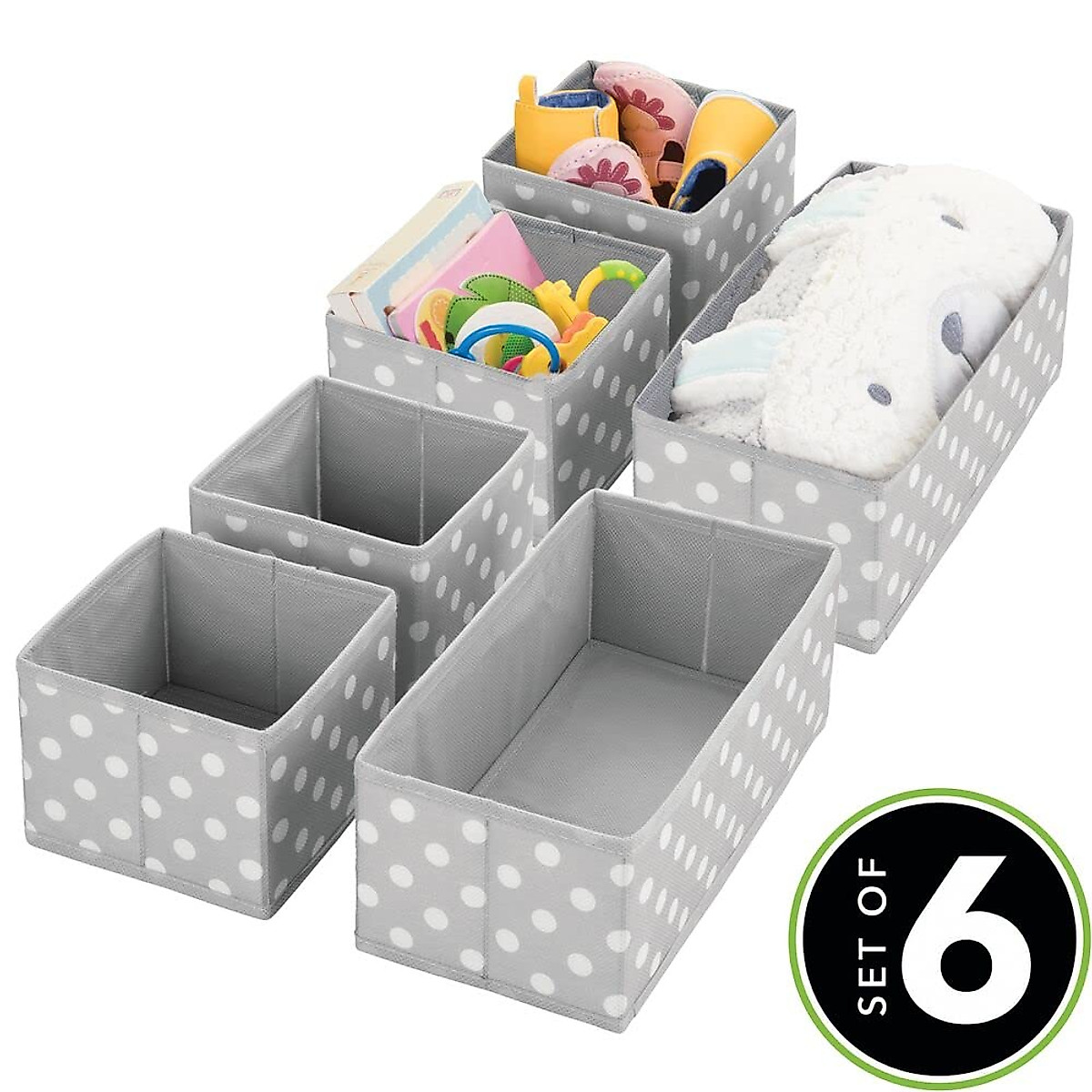 mDesign Fabric 3-Piece Divider Drawer Organizer Bin, Nursery Dresser, Closet, Changing Table Organization, Hold Clothes, Toys, Diaper, Bib, Blanket, Lido Collection, 2 Pack, Gray/White Polka Dot