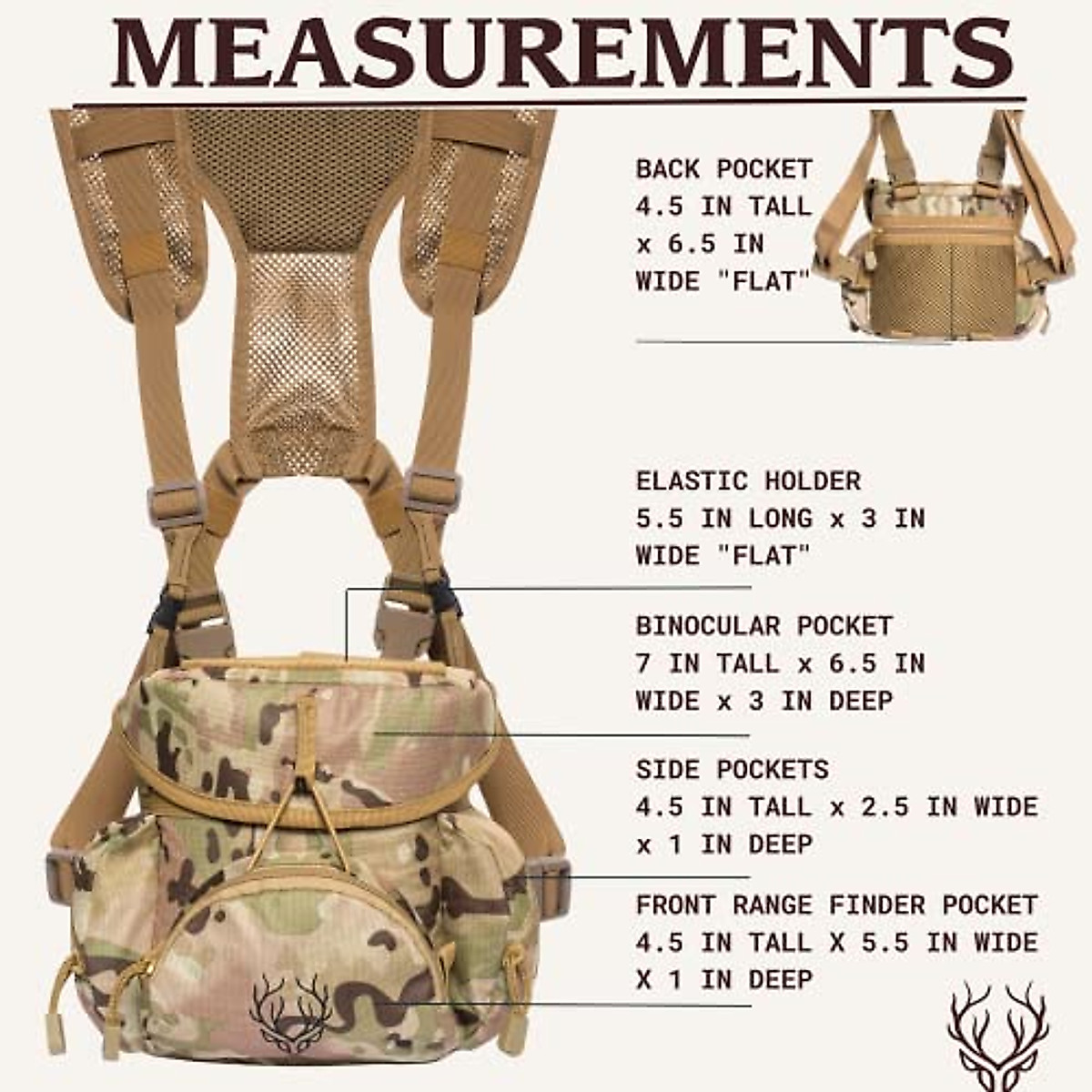Boundless Performance Binocular Harness Chest Pack - Our Bino Harness case is Great for Hunting, Hiking, and Shooting - Bino Straps Secure Your Binoculars-Holds rangefinders, Bullets, Gear - Multicam