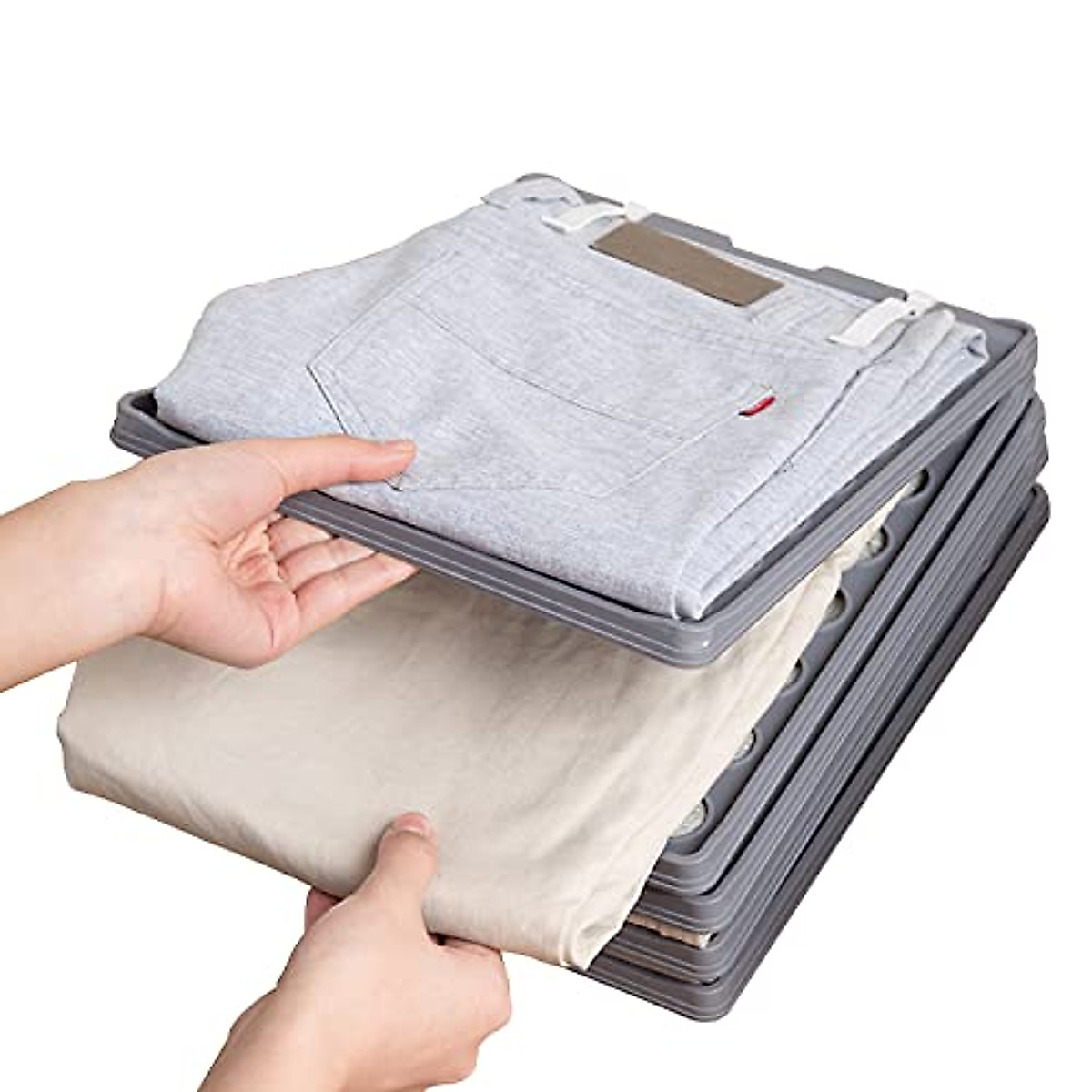 10 Layer Stackable T Shirt Trays Board with Clips Wardrobe Shelf Dividers Closet Organizers Pants Clothes Folder Storage System