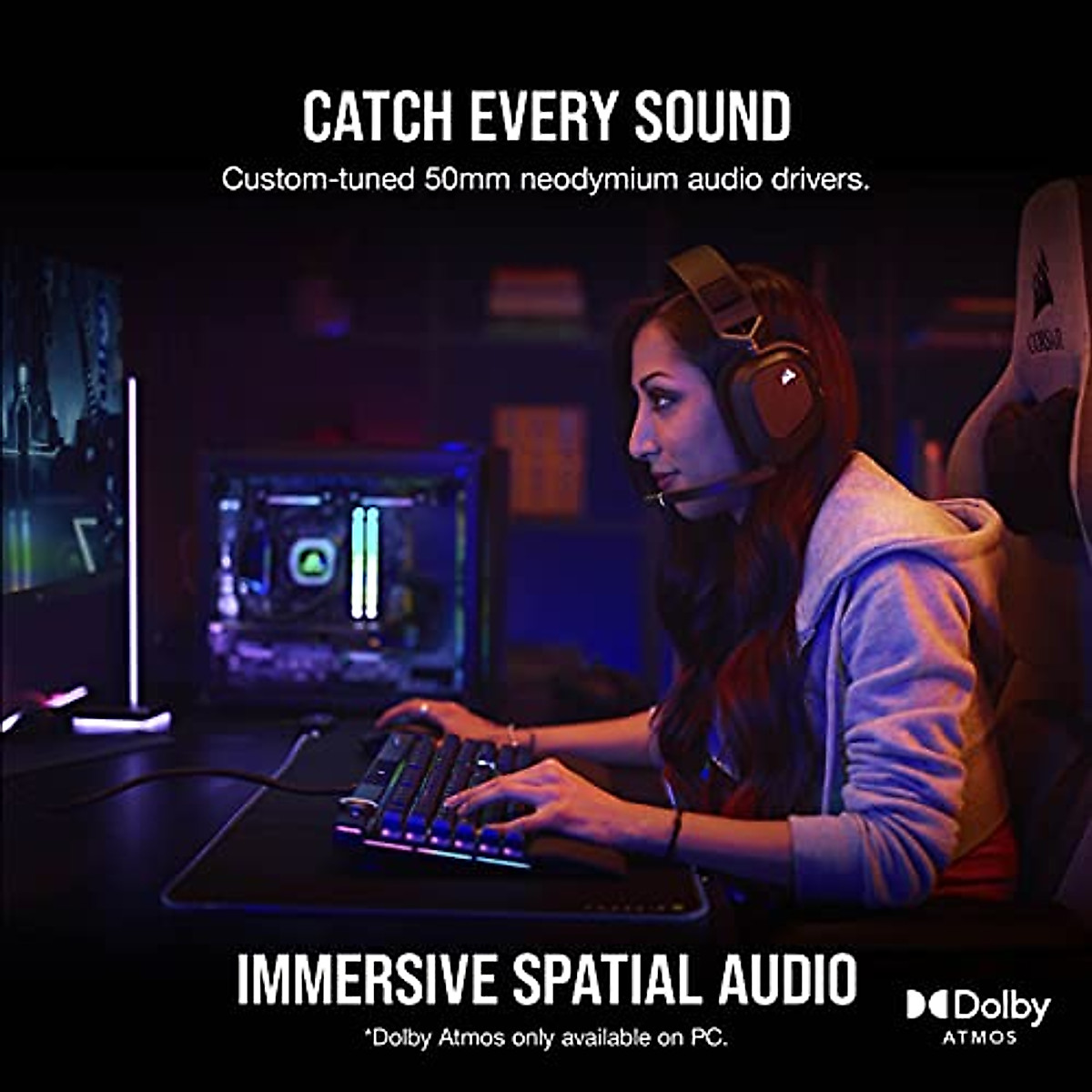 Corsair HS80 RGB WIRELESS Premium Gaming Headset with Dolby Atmos Audio (Low-Latency, Omni-Directional Microphone, 60ft Range, Up to 20 Hours Battery Life, PS5/PS4 Wireless Compatibility) Black